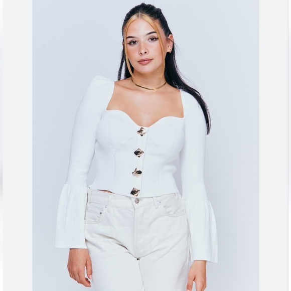 Self-Portrait | Tops | Nwt38 Selfportrait White Ribknit Blouse With ...